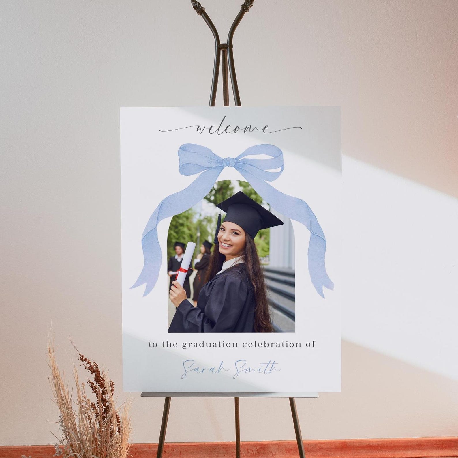 Blue Bow Graduation Welcome Sign: Photo Entrance Banner (editable Canva ...