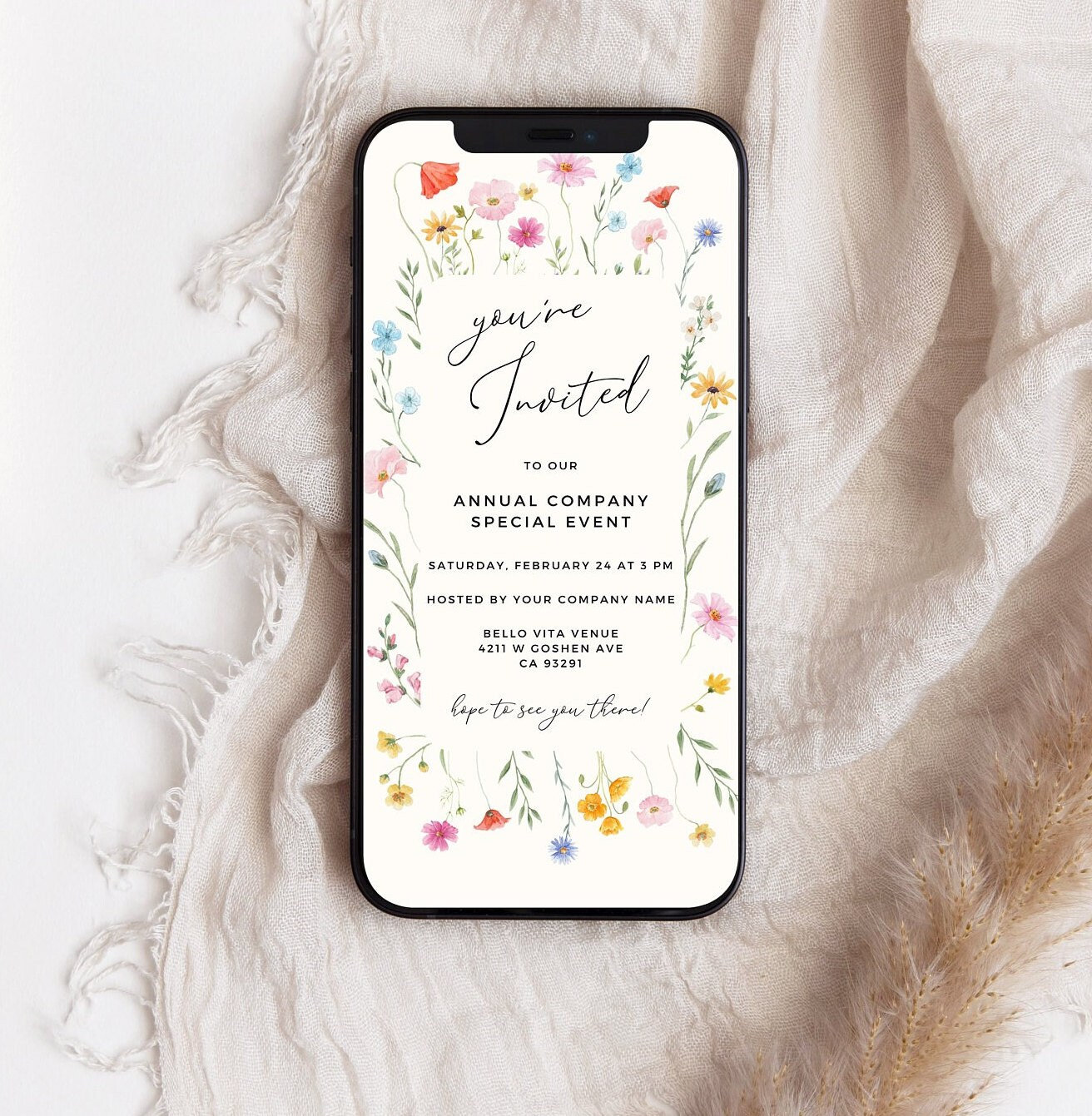 Minimal Business Invitation, Floral Invite, Happy Hour Meeting ...