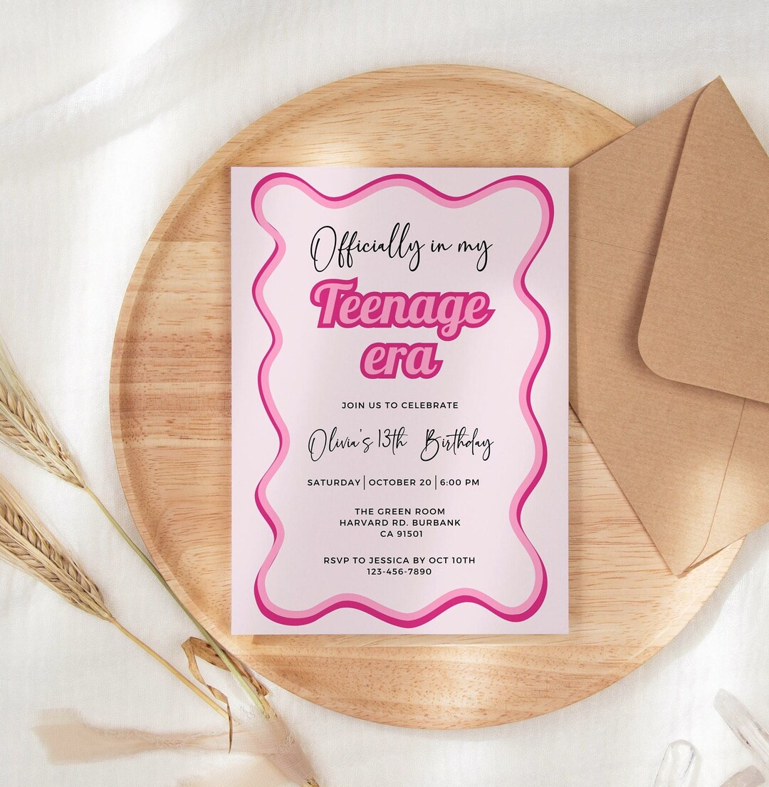 13th Birthday Invitation, Retro Teenage Era, Teens Girl's Party Digital ...
