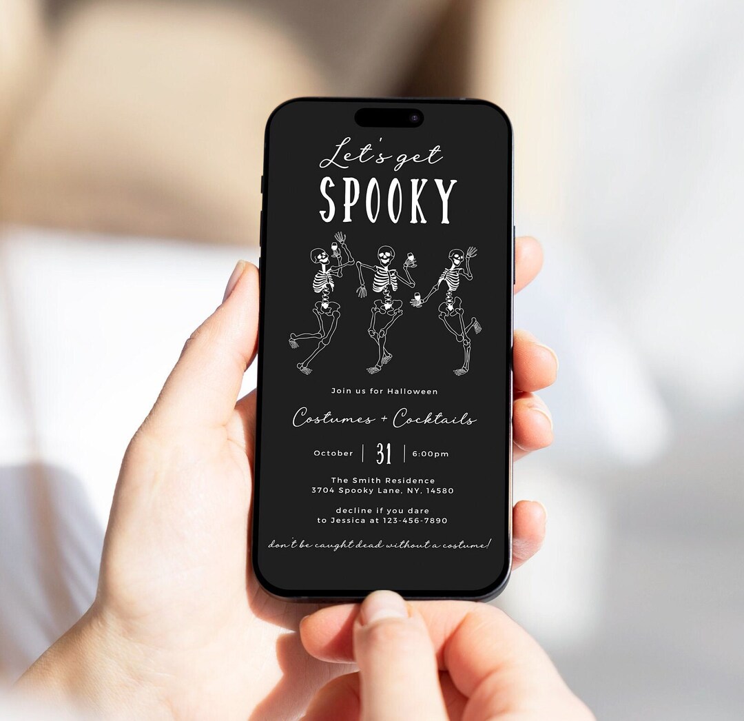 Halloween Disco Party Digital Invitation, Let's Get Spooky Skeleton ...