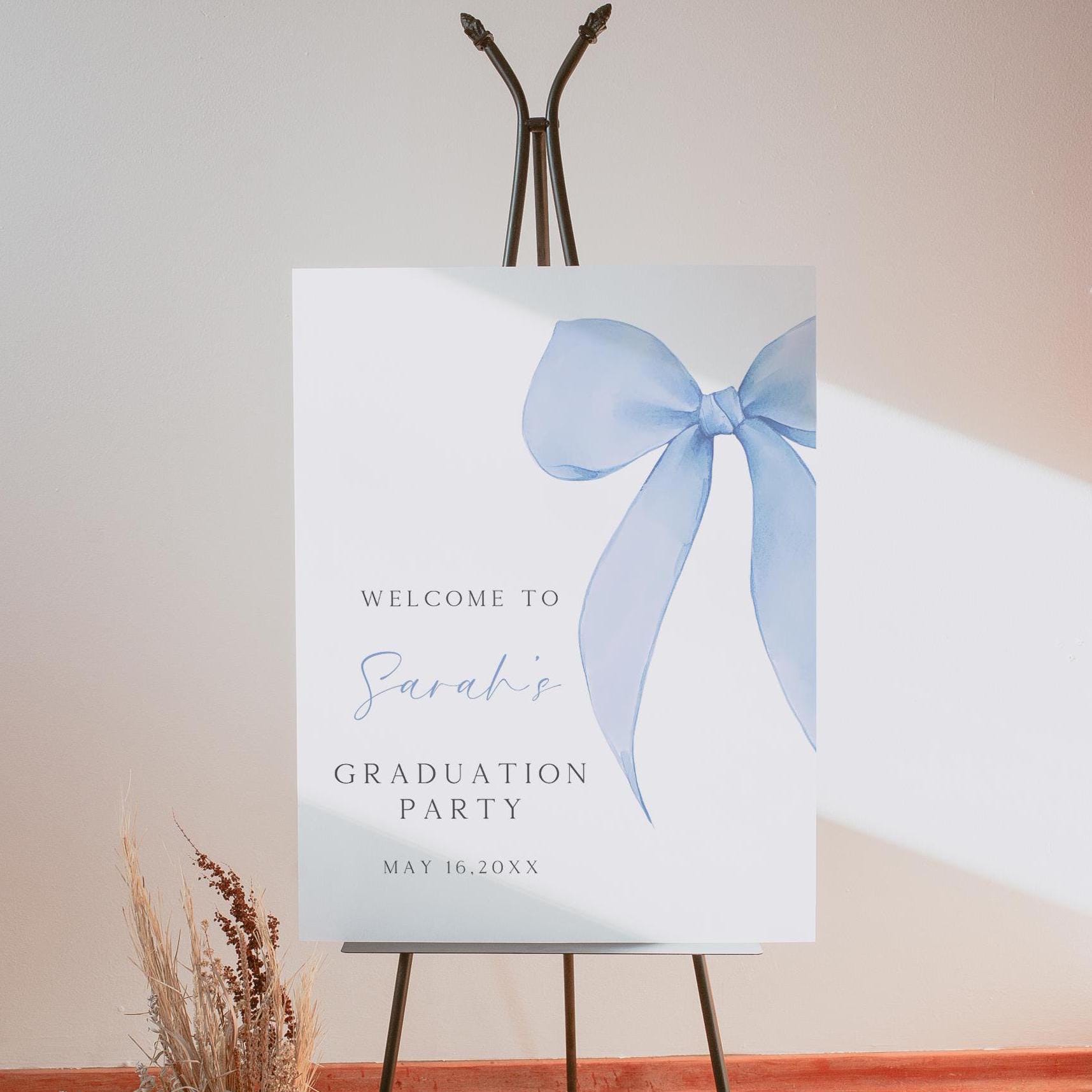 Blue Bow Graduation Welcome Sign: Photo Entrance Banner (editable Canva ...