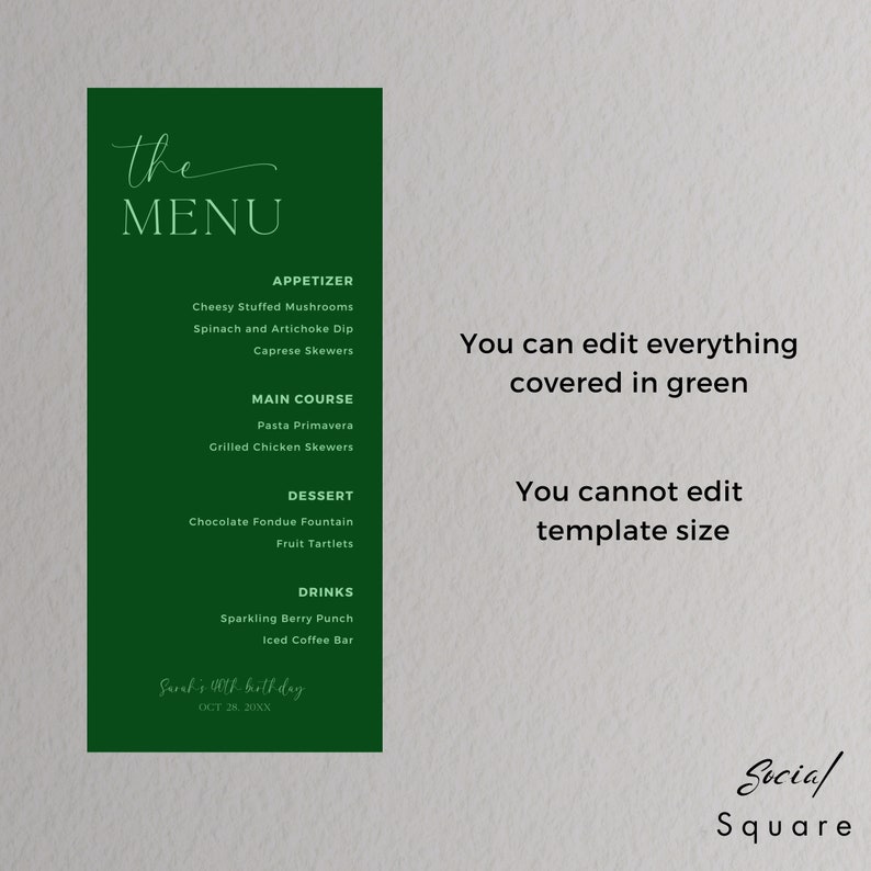 Black Menu Card Template, Modern Elegant Minimalist Printable Birthday ...