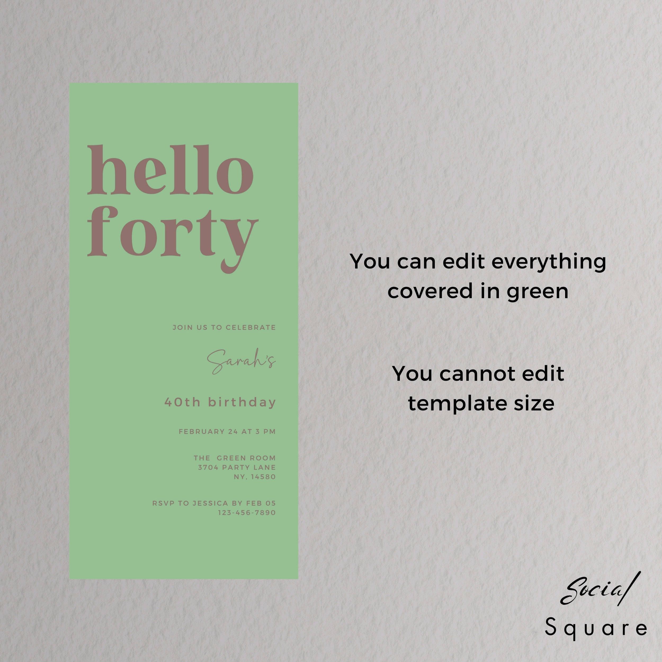 Hello Forty 40th Birthday Invitation, Hot Pink Woman Birthday Party ...