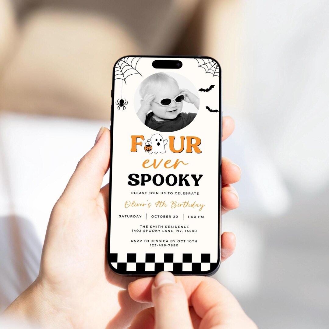 Spooky 4th Birthday Invitation: Retro Ghost Photo, Halloween Party ...