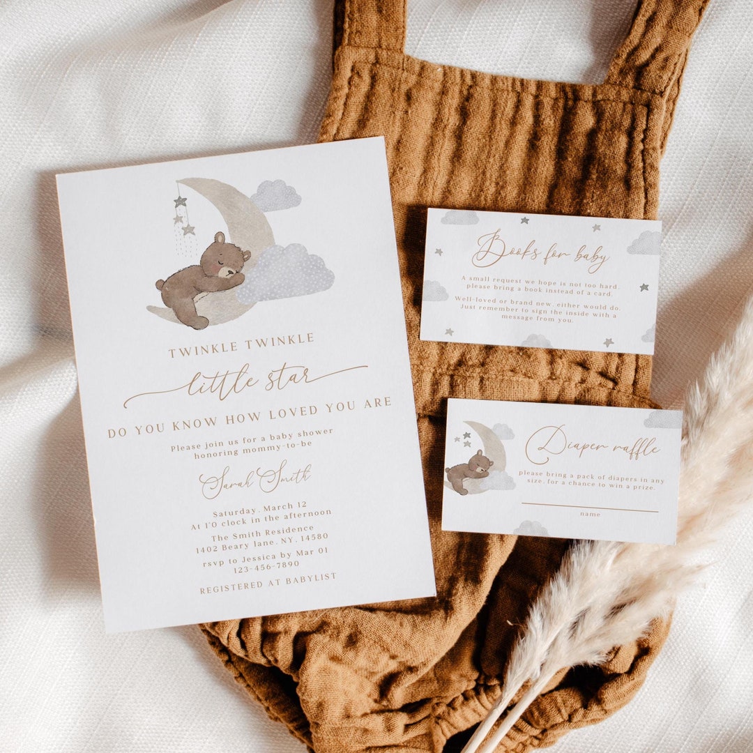 Twinkle Twinkle Little Star Baby Shower Invitation, Teddy Bear Baby ...