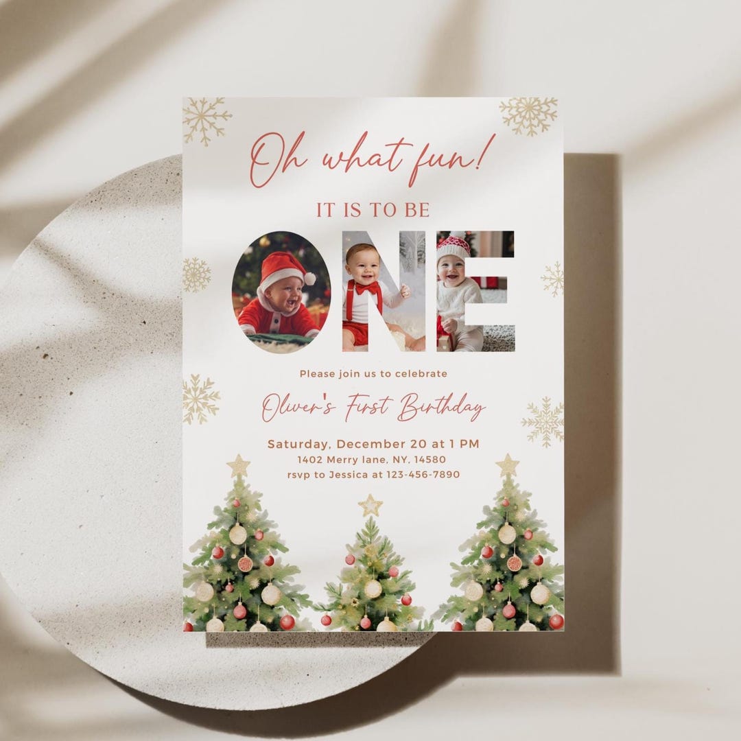 Christmas 1st Birthday Invitation: Editable Holiday Party Invite (canva ...