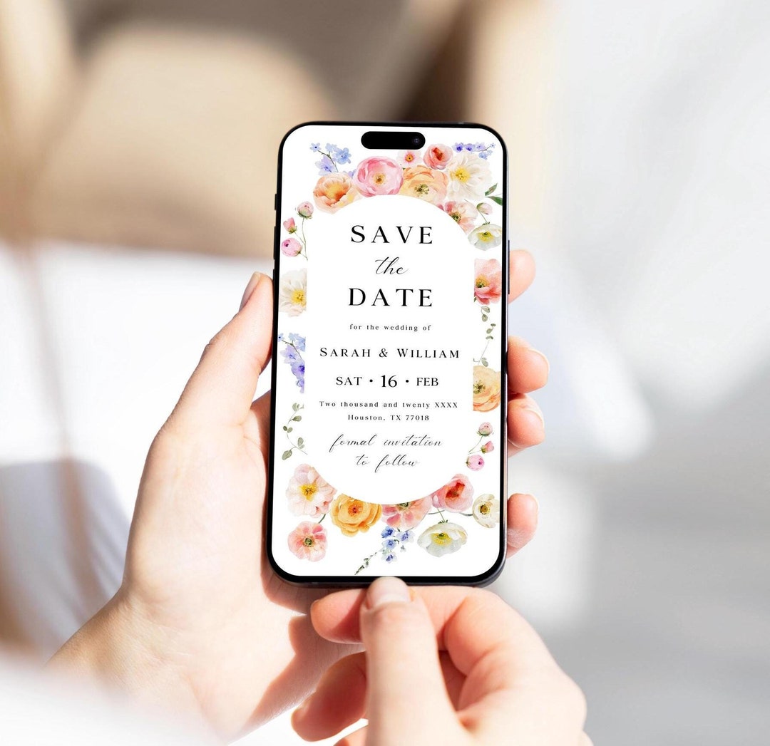 Floral Save the Date Digital Invitation Ecards, Bright Flowers Wedding Save Date, Electronic ...