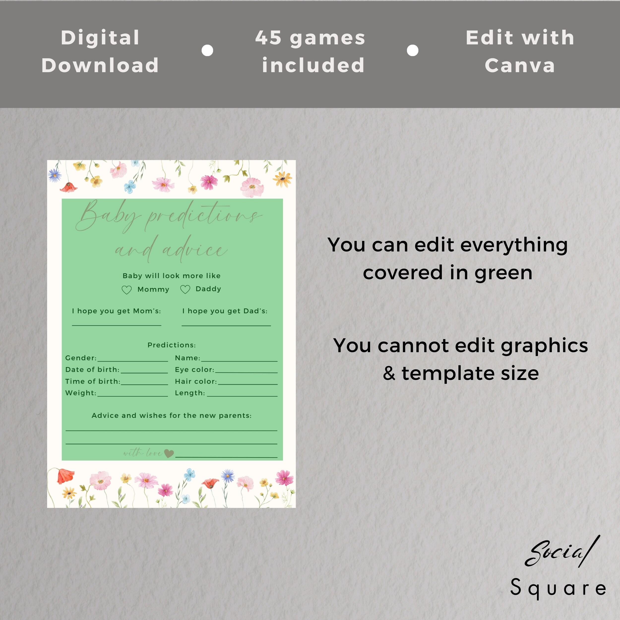 Baby Shower Game Bundle, Wildflower Baby in Bloom Floral Games Pack ...