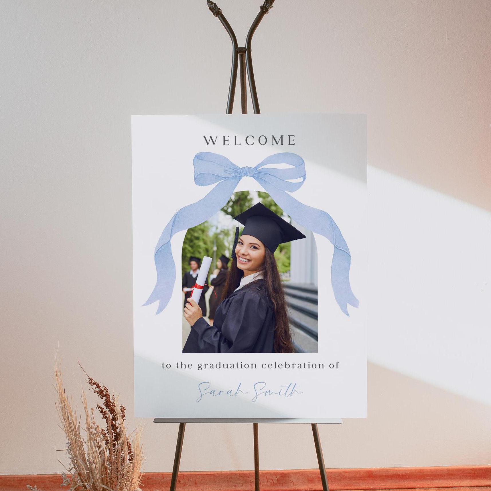Blue Bow Graduation Welcome Sign: Photo Entrance Banner (editable Canva ...