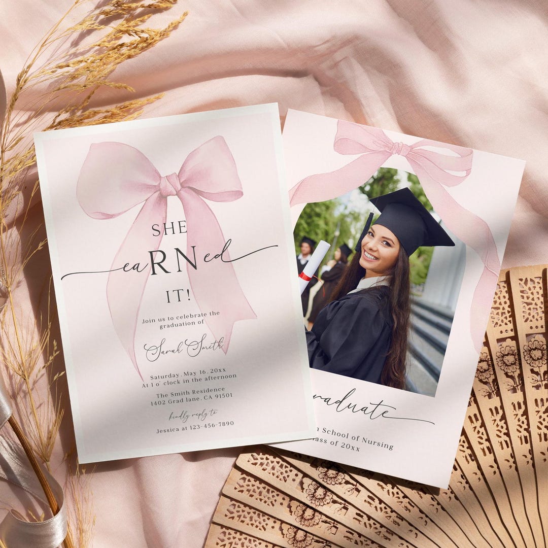 Pink Bow Nursing Graduation Announcement: Modern Photo Invite (canva ...