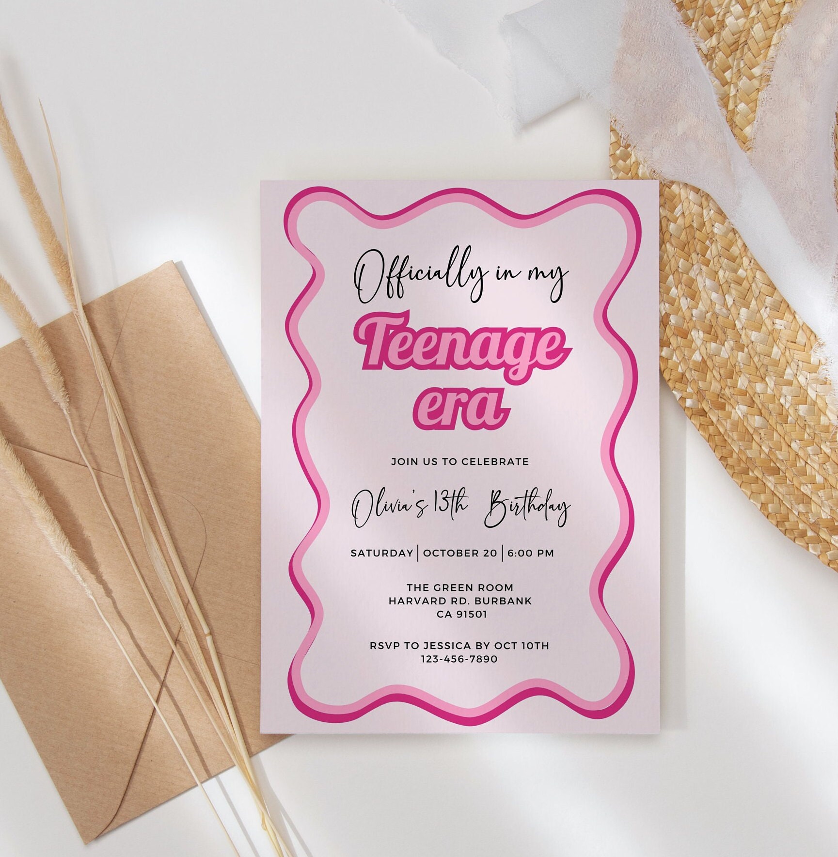 13th Birthday Invitation, Retro Teenage Era, Teens Girl's Party Digital ...