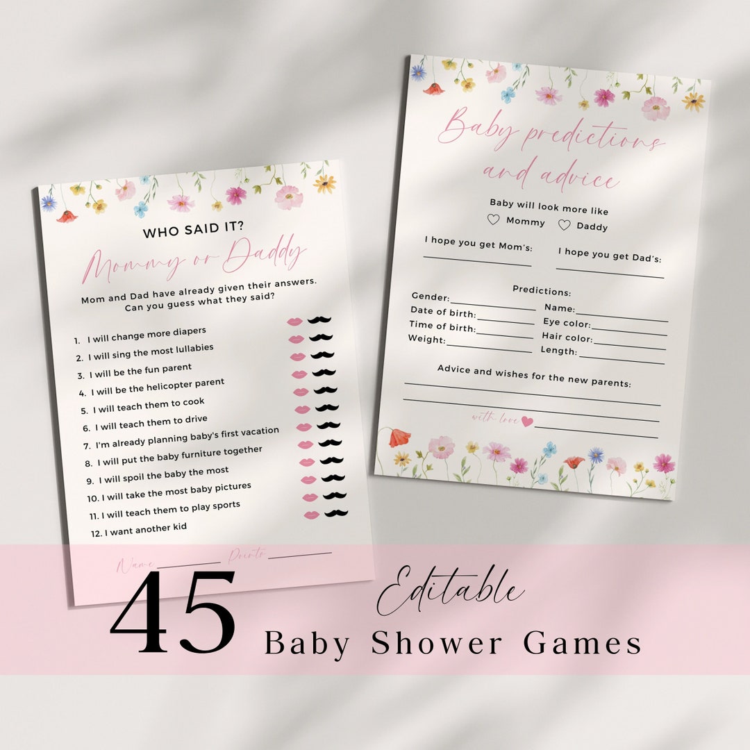 Baby Shower Game Bundle, Wildflower Baby in Bloom Floral Games Pack ...