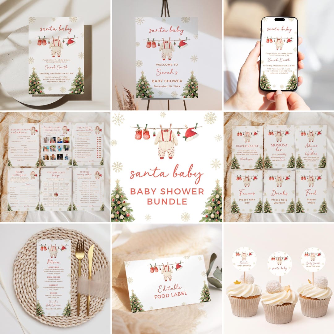 Santa Baby Shower Invitation Bundle: Christmas Clothesline, Editable ...