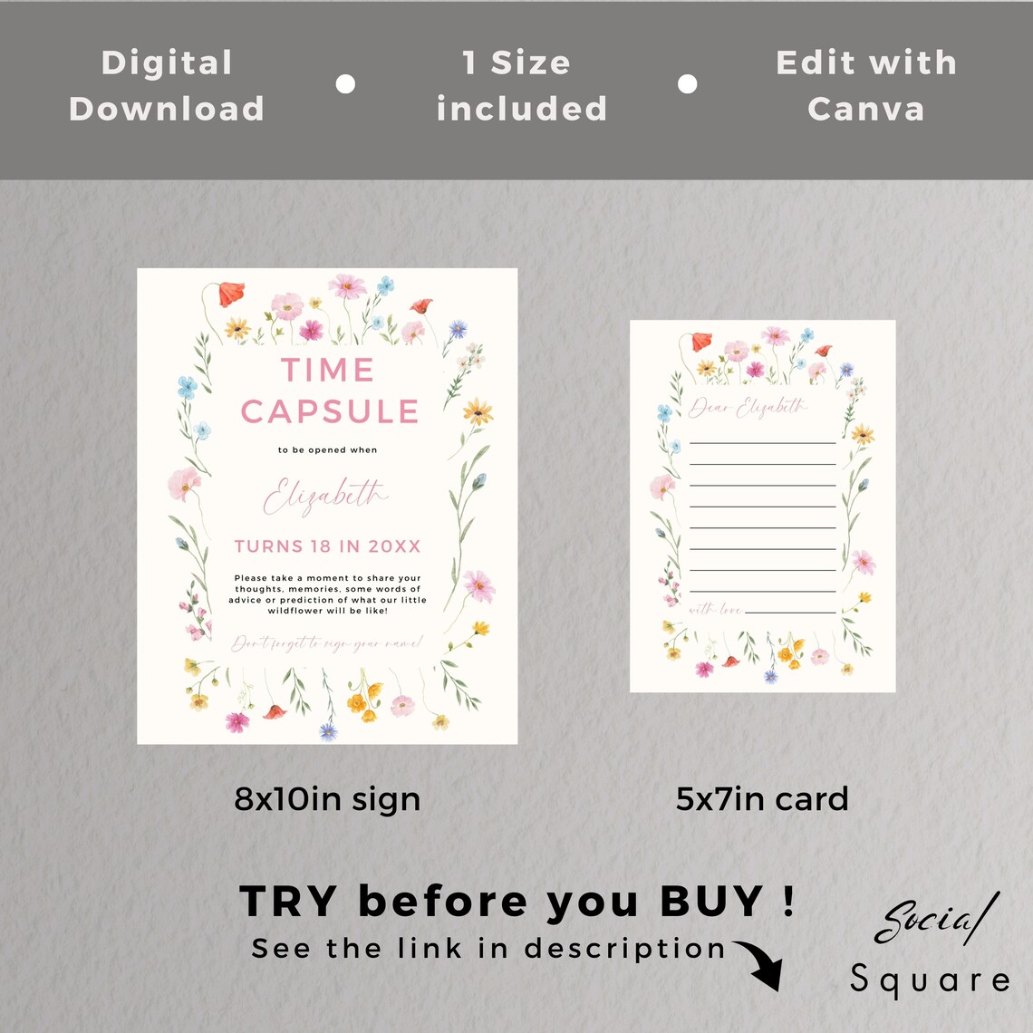 Wildflower Time Capsule Sign, Girl's First Birthday Party Sign, Floral ...