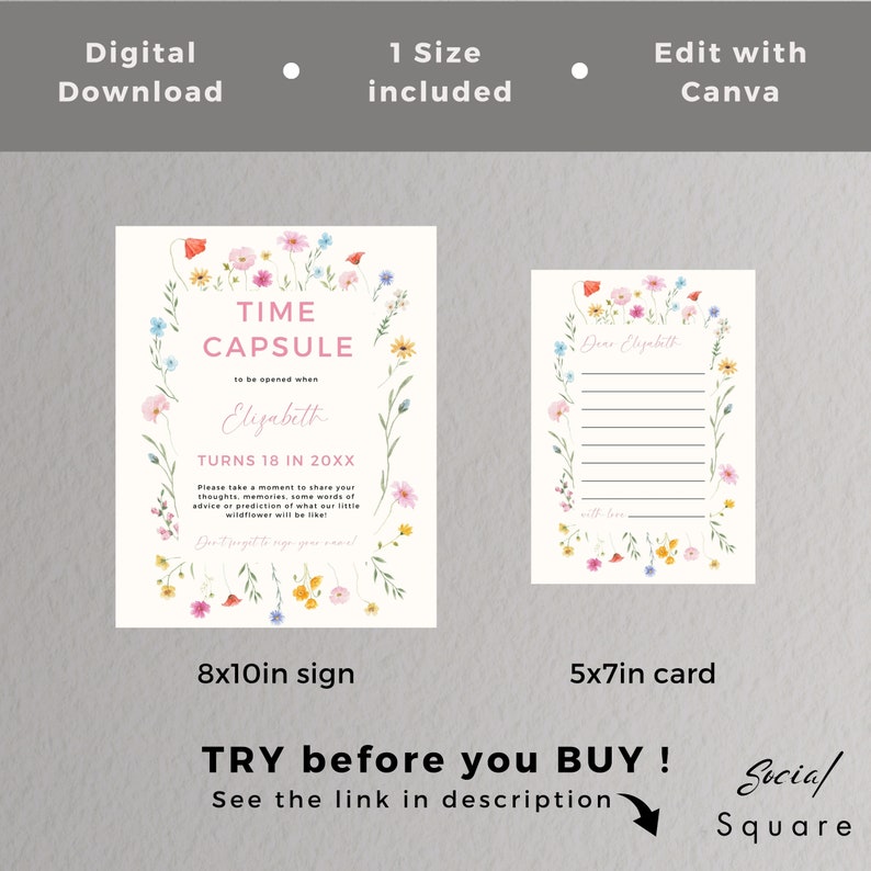 Wildflower Time Capsule Sign, Girl's First Birthday Party Sign, Floral ...