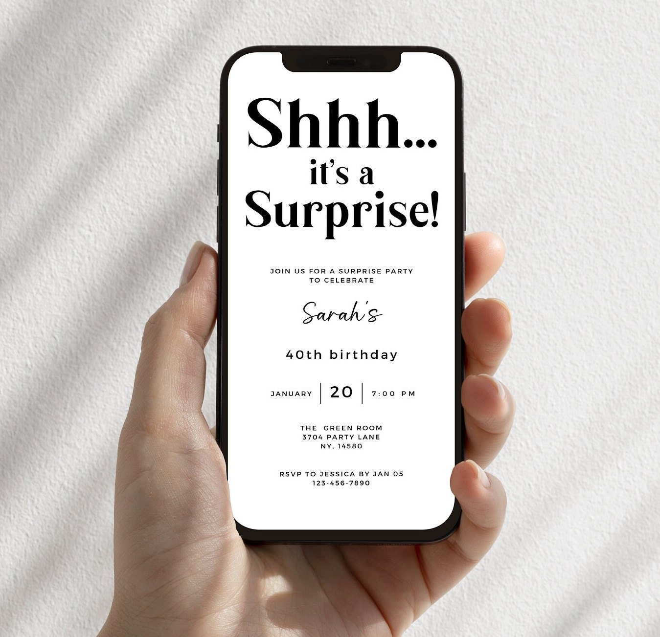 Shhh... It's a Surprise Invite, Surprise Birthday Party Invite, Digital ...