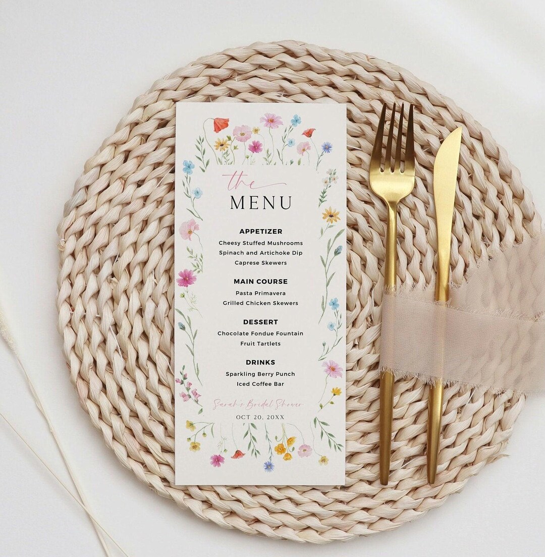 Wildflower Menu, Garden Party Baby/bridal Shower, Boho Wedding Menu ...