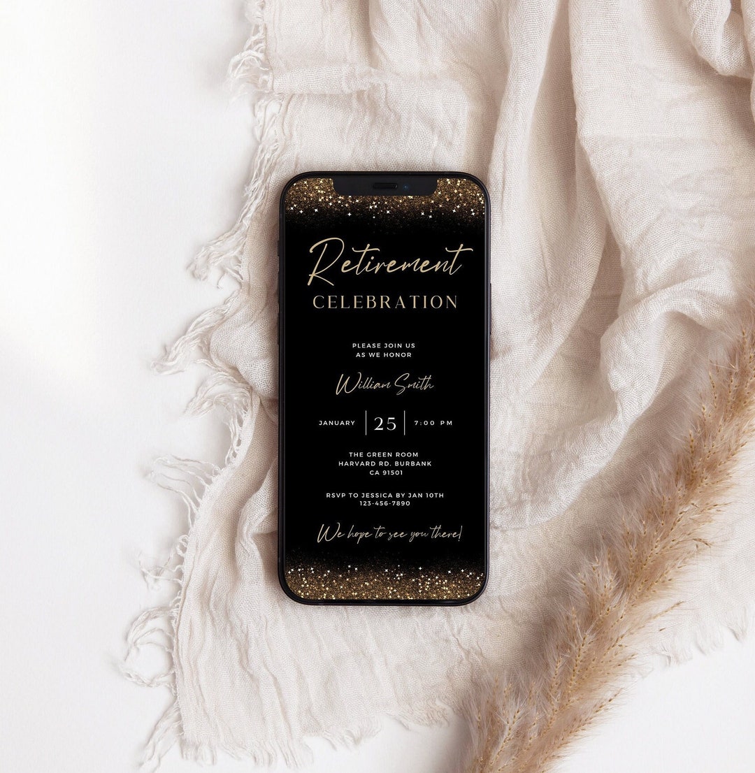 Retirement Party Invitation, Black and Gold, Modern Digital Retirement ...