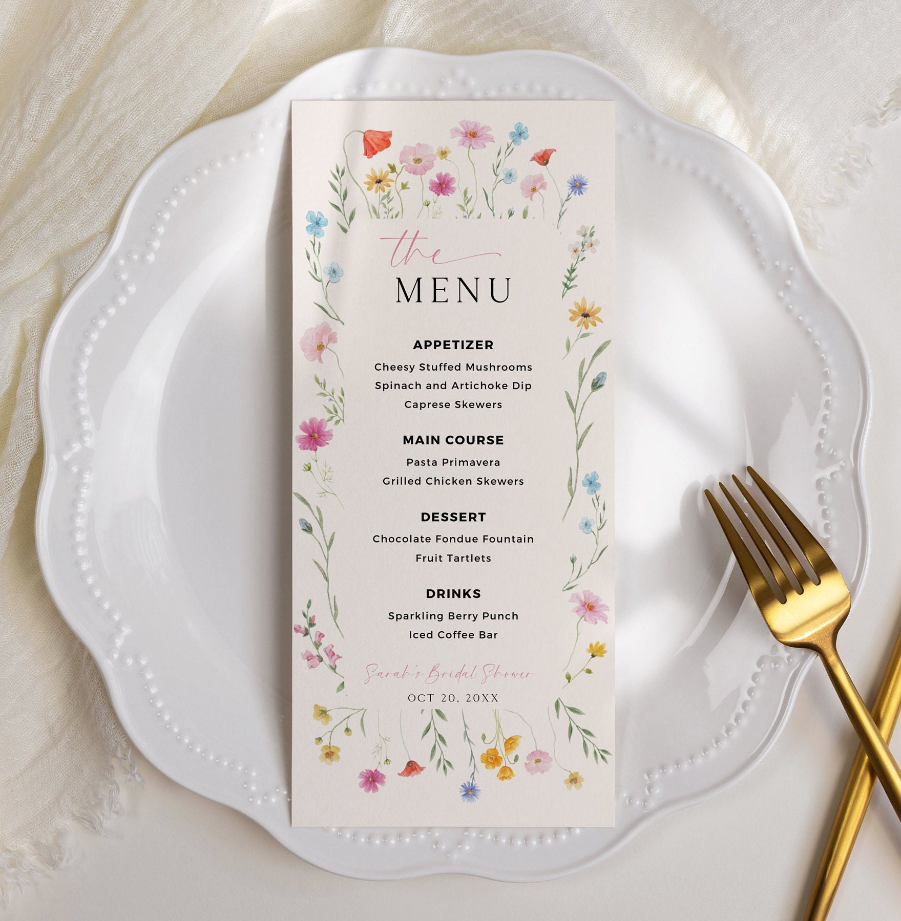 Wildflower Menu, Garden Party Baby/bridal Shower, Boho Wedding Menu ...