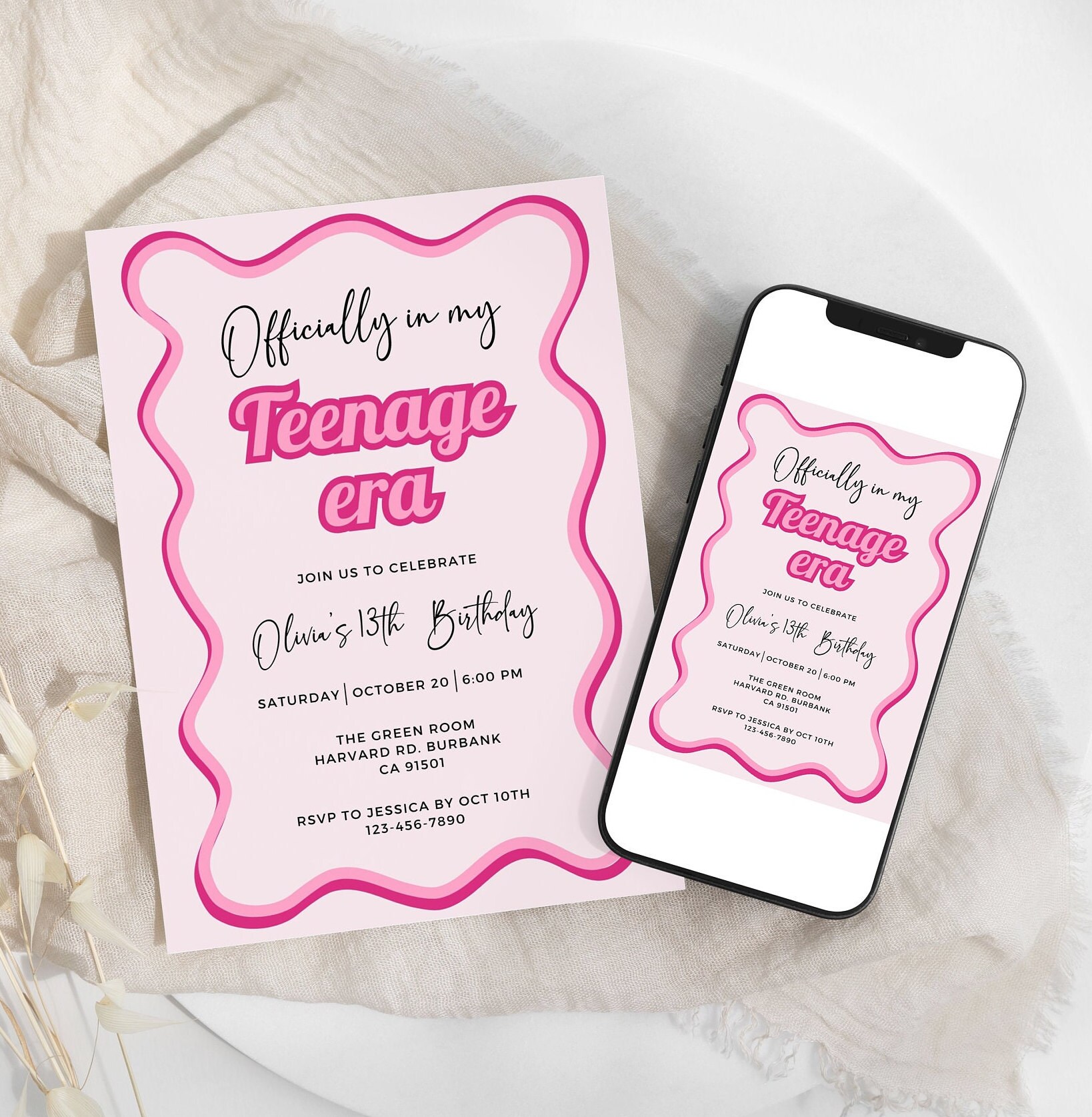 13th Birthday Invitation, Retro Teenage Era, Teens Girl's Party Digital ...