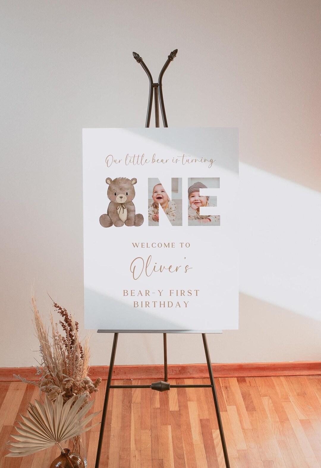 Beary First Birthday Welcome Sign, Boy Girl 1st Bday Minimalist Boho ...