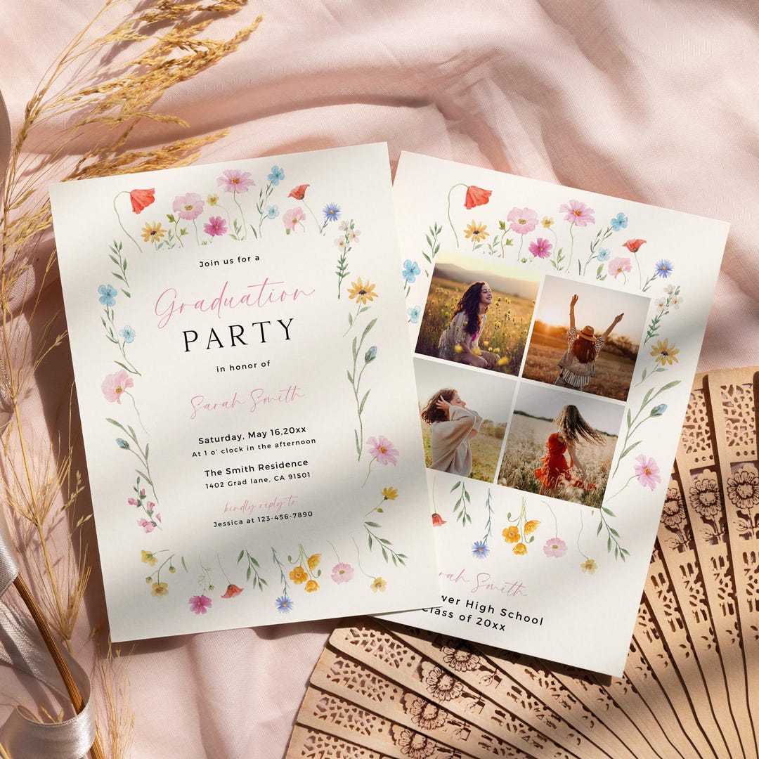 Wildflower Graduation Party Announcement Invitation, Floral Girl Grad ...