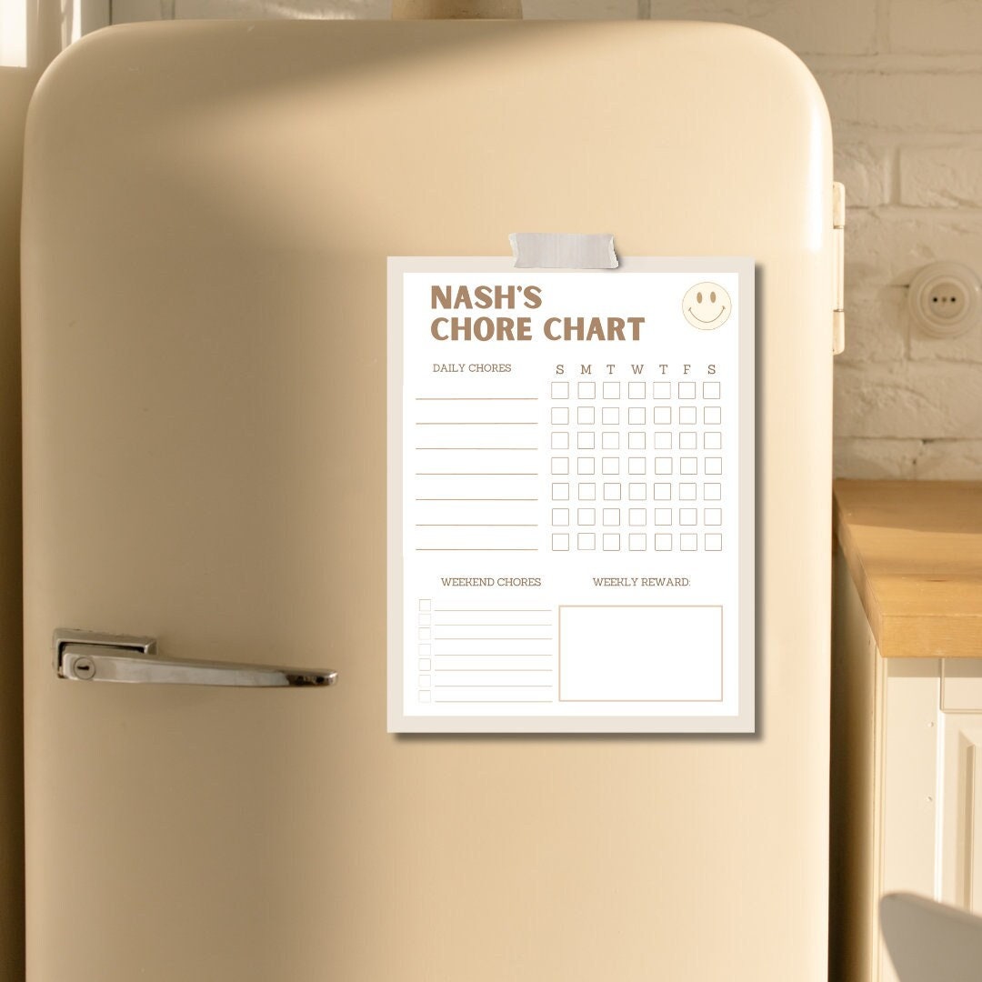 Neutral Chore Chart Smiley Version // Retro // Home Organization // Kid ...