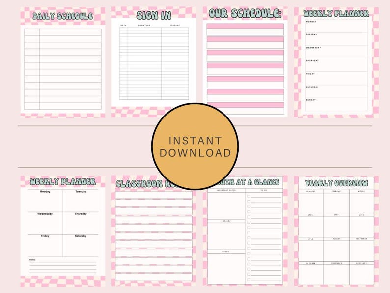 Pink Checkered Teacher Planner | Editable, Printable (PDF + Canva) - Etsy