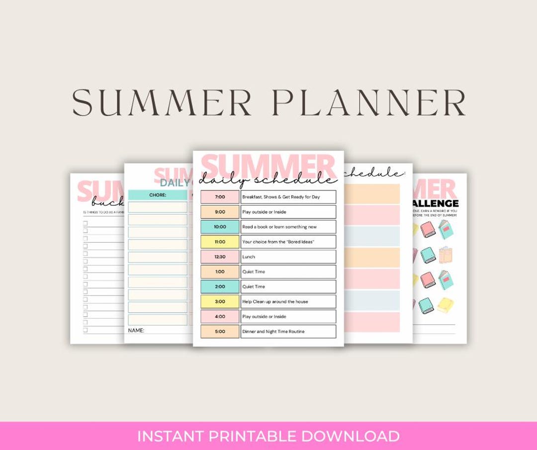 Summer Planner / Bucket List Weekly / Daily Schedule Chore Chart ...