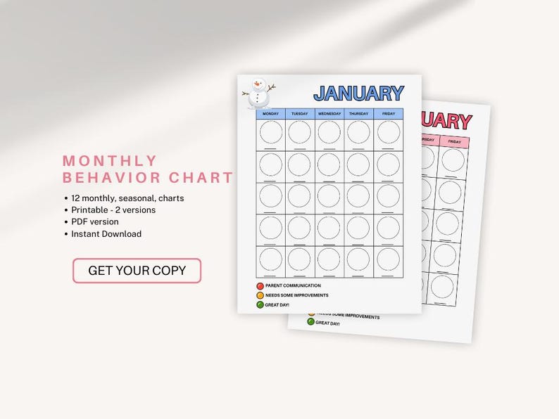 Seasonal Behavior Chart Printable | Classroom Tracker (PDF Download) - Etsy
