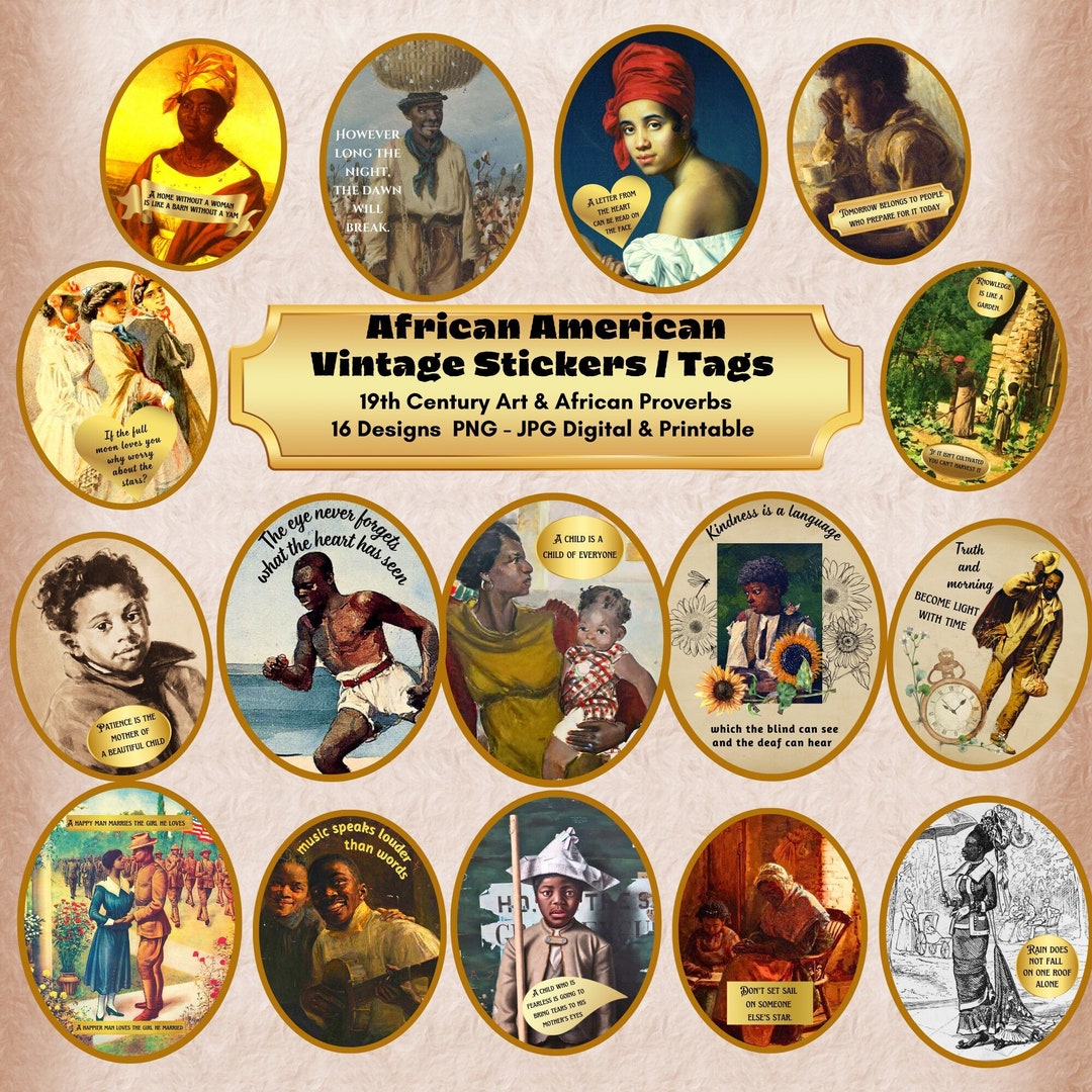 African American Stickers Tags Vintage Art Quotes Retro Black Ephemera ...