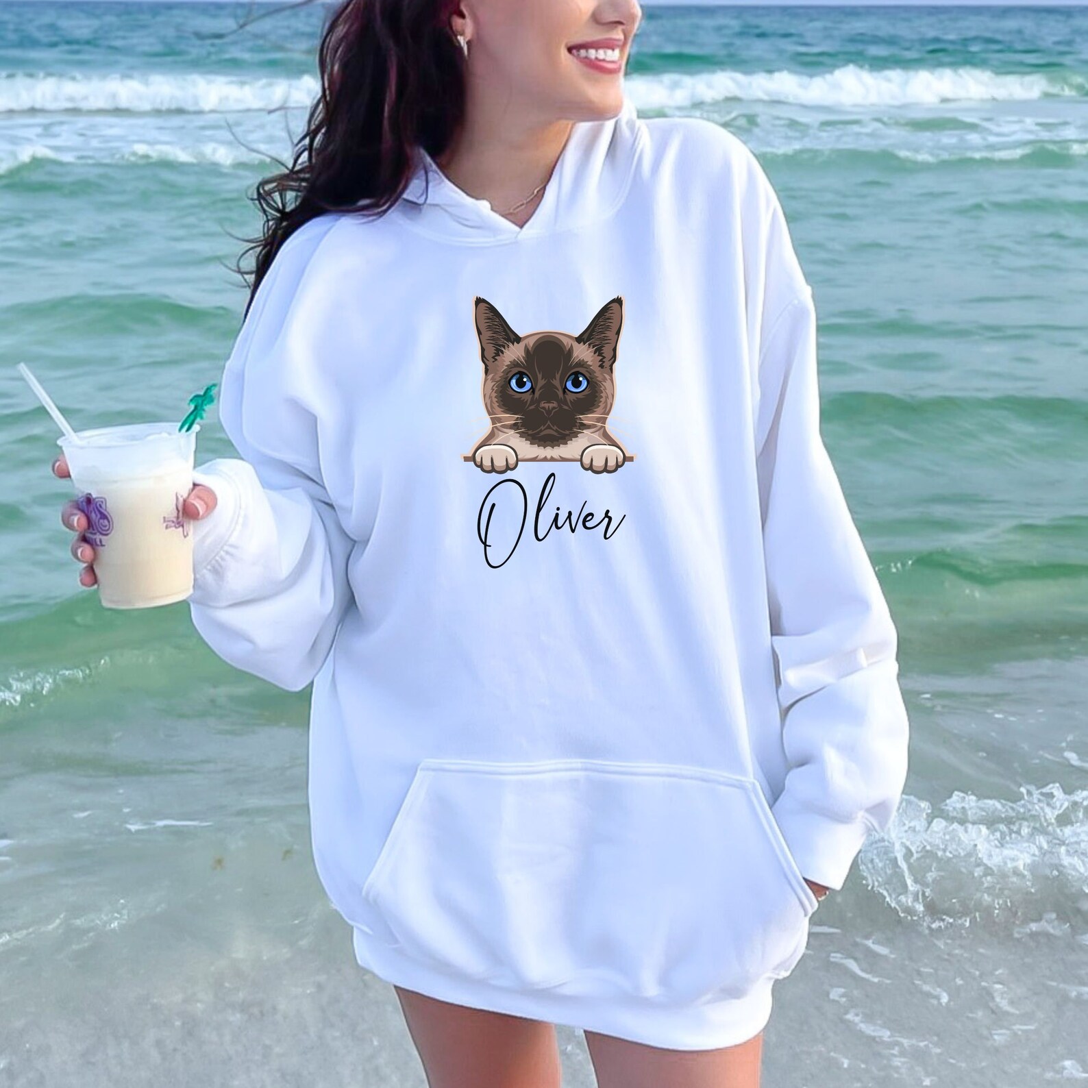 Personalize Siamese Cat Mom Hoodiecustom Sleeve Siamese Cat Portrait ...