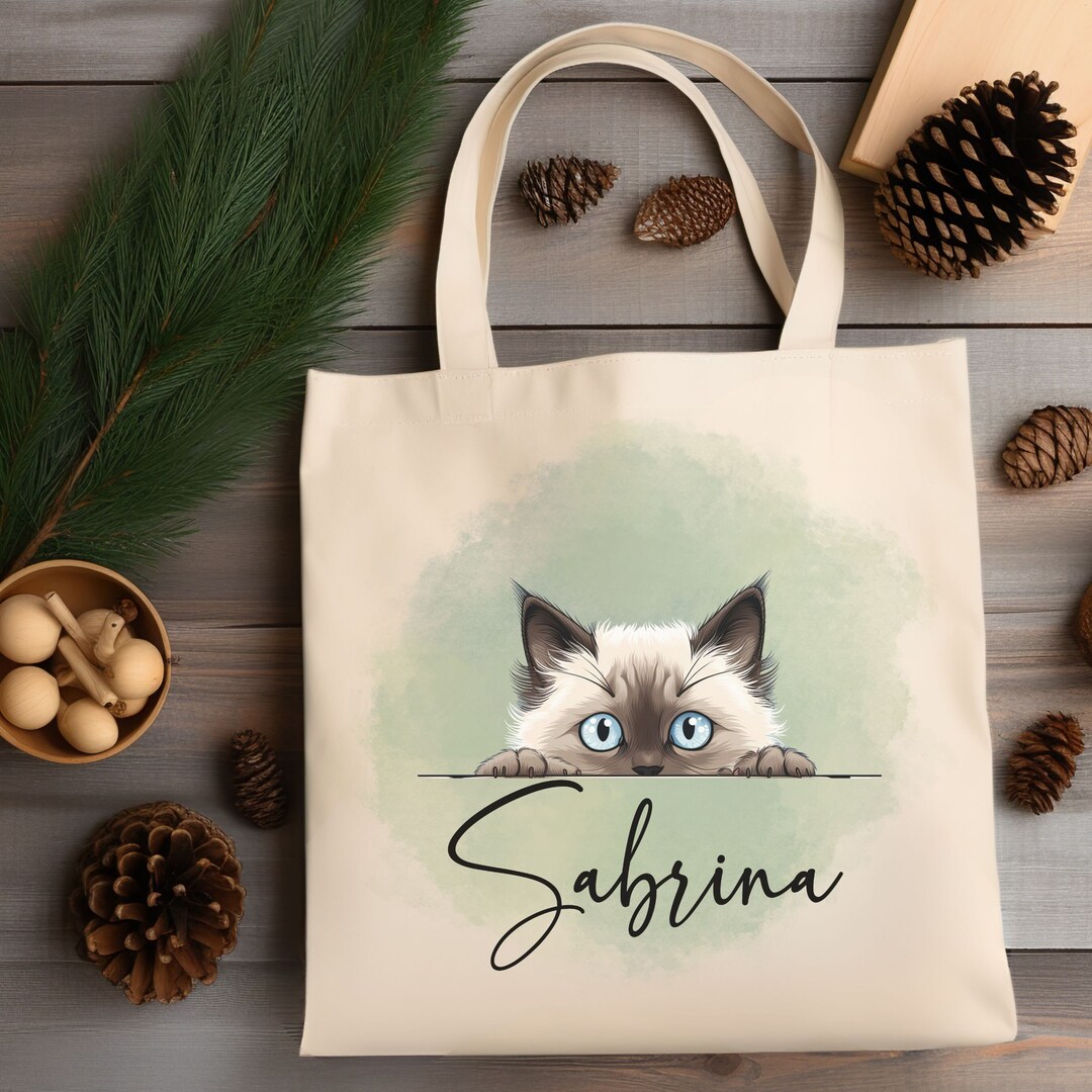 Cat Photo Custom Tote Bag, Cat Mom Beach Bag Gift for Her, Personalized ...
