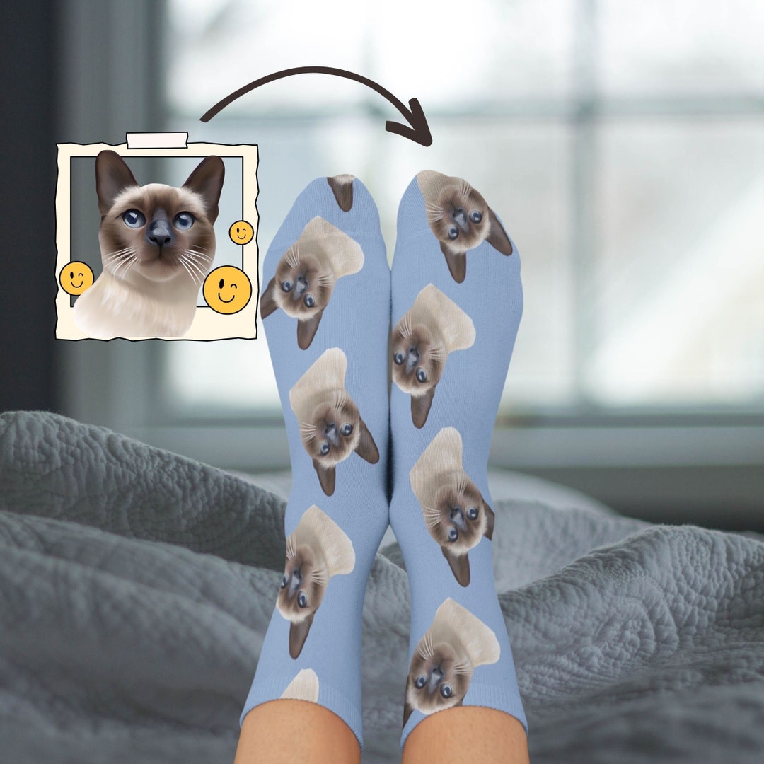 Personalized Siamese Cat Face Socks,cat Photo Socks, Cat Lover Gift ...