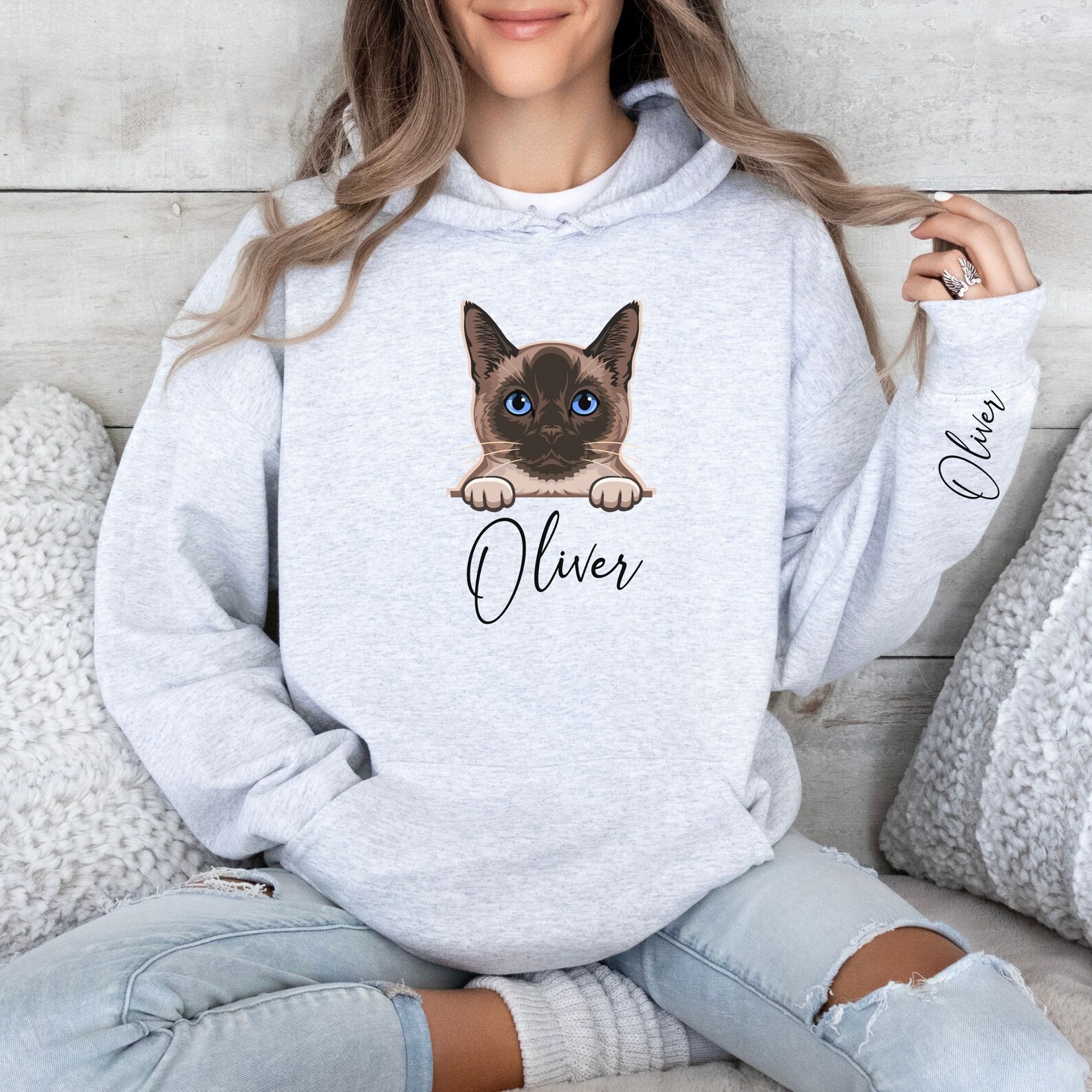 Personalize Siamese Cat Mom Hoodiecustom Sleeve Siamese Cat Portrait ...