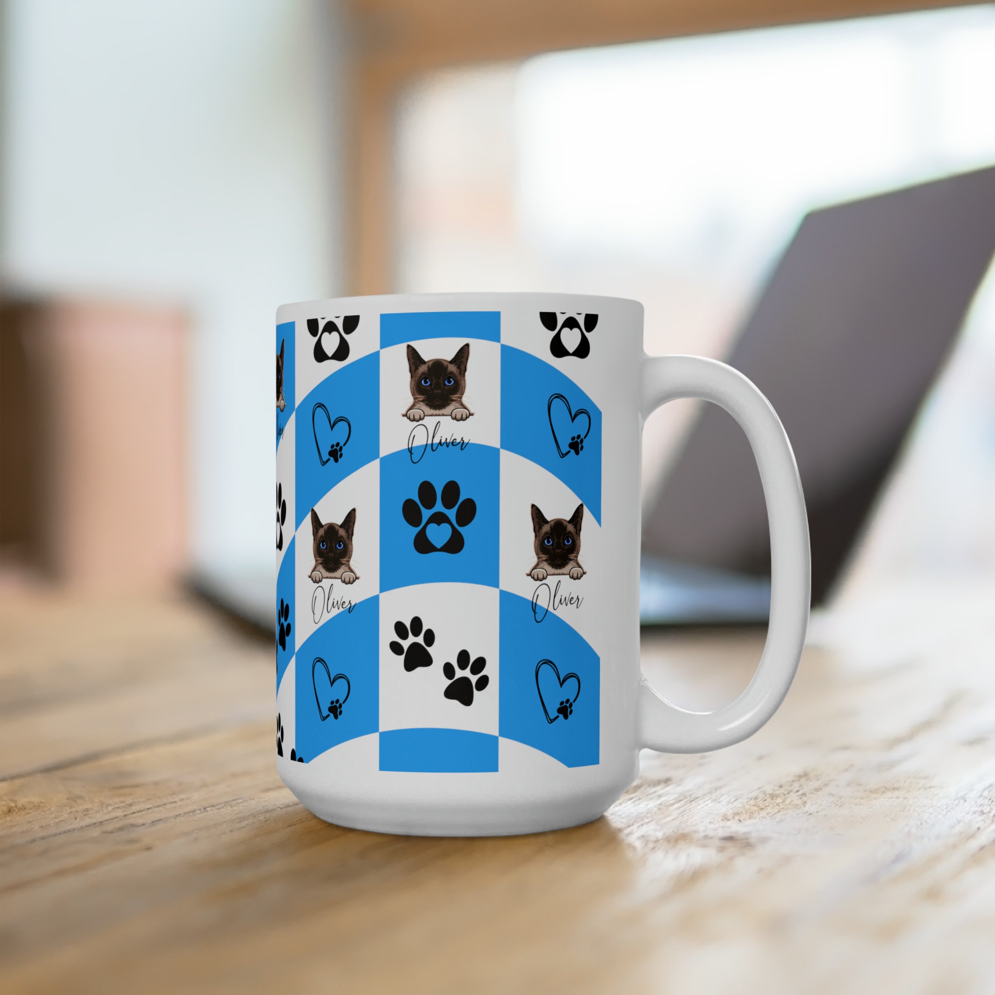 Checkerboard Custom Siamese Cat Mug,pet Portrait Mug, Custom Cat Owner ...
