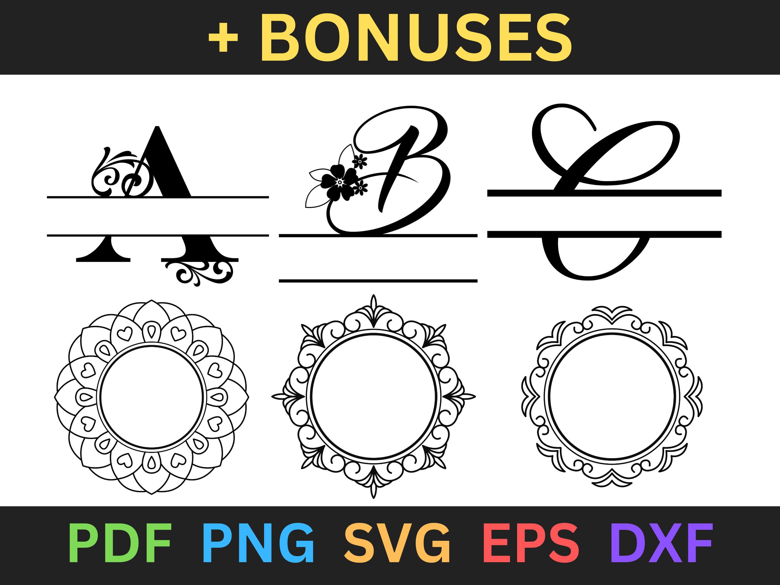 Split Monogram Alphabet Frame File Bundle Svg Dxf Png Eps Pdf Blank ...