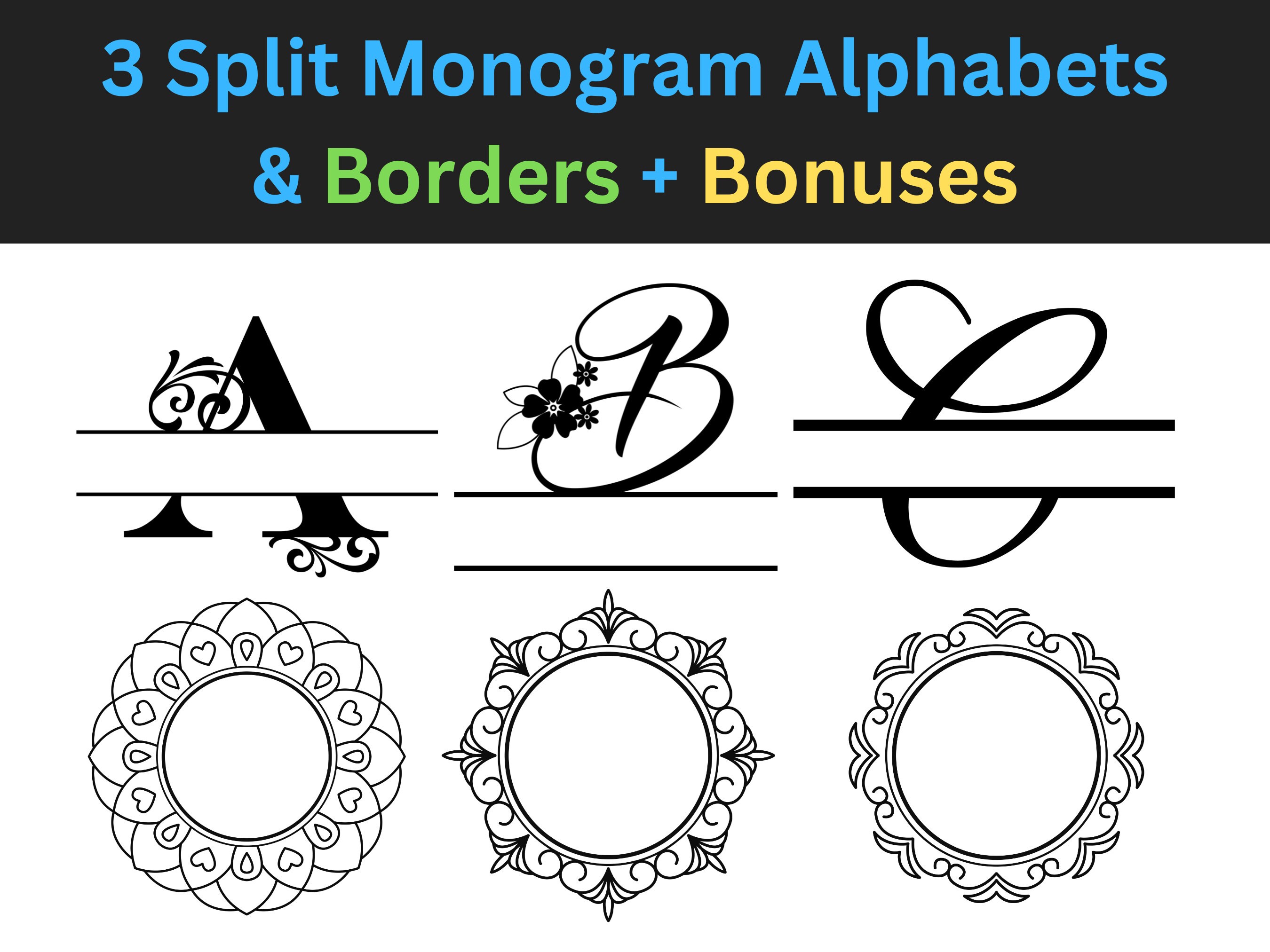 Split Monogram Alphabet Frame File Bundle Svg Dxf Png Eps Pdf Blank ...