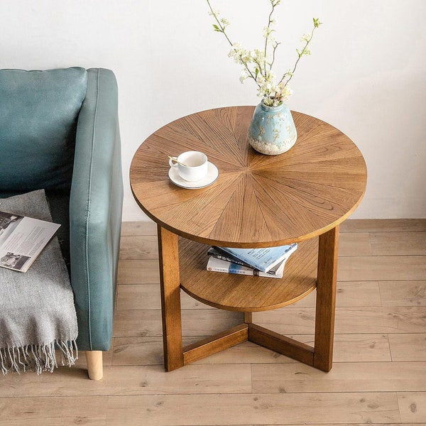 Small Round Oak End Table - Etsy