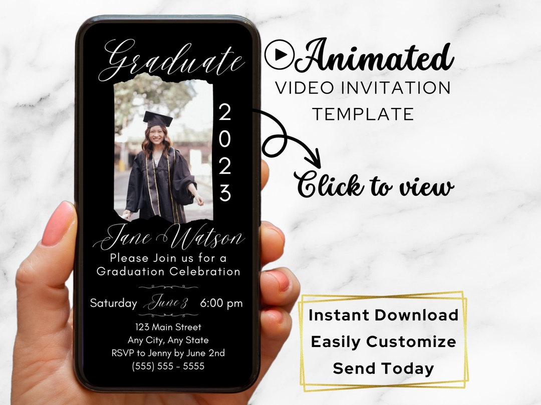 Cursive Graduation Video Invitation, Simple Grad, Announcement Template ...