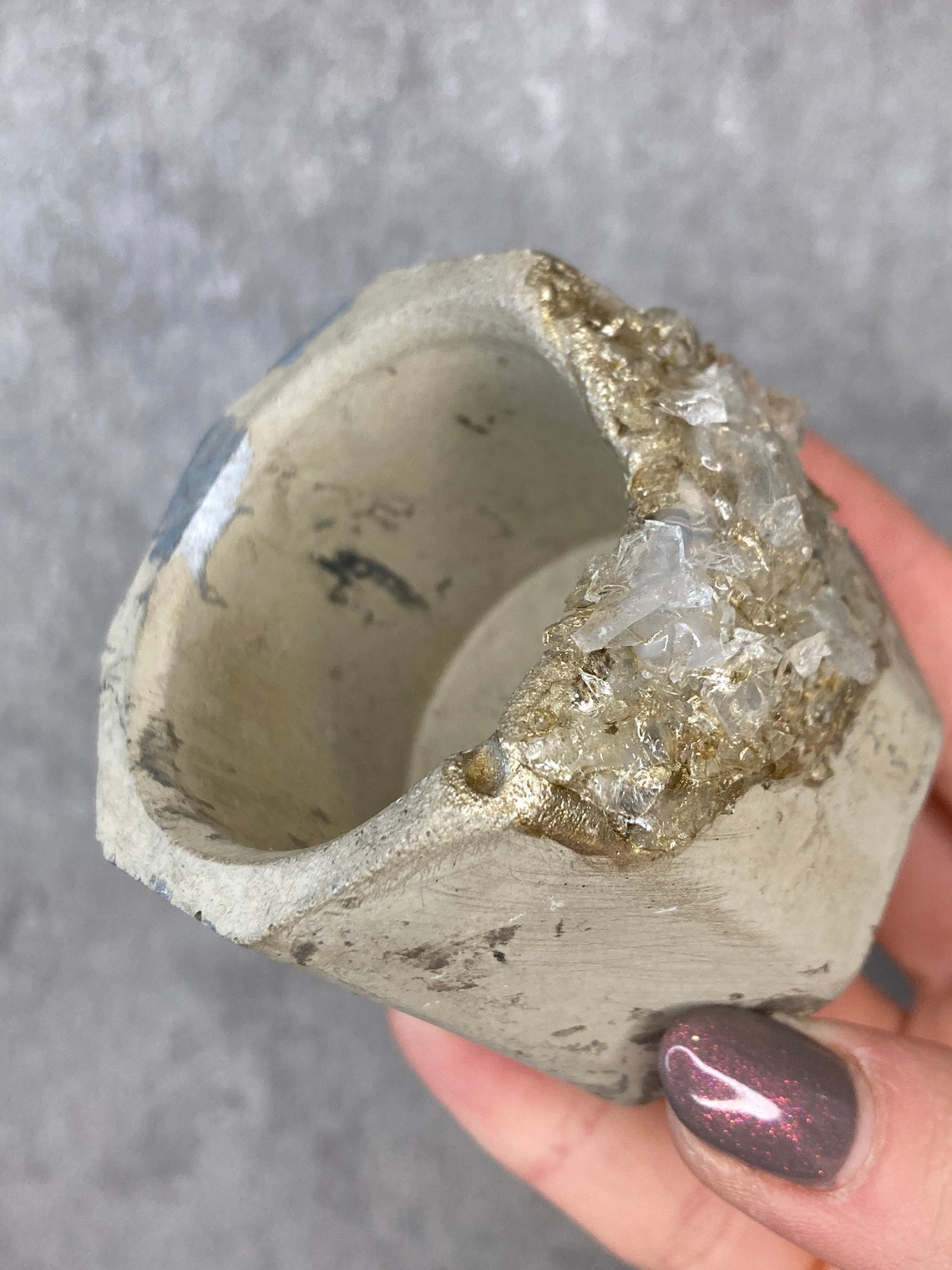 Geode Concrete Plant Pots, Mini Plant Holder Cactus, Cement Candle ...