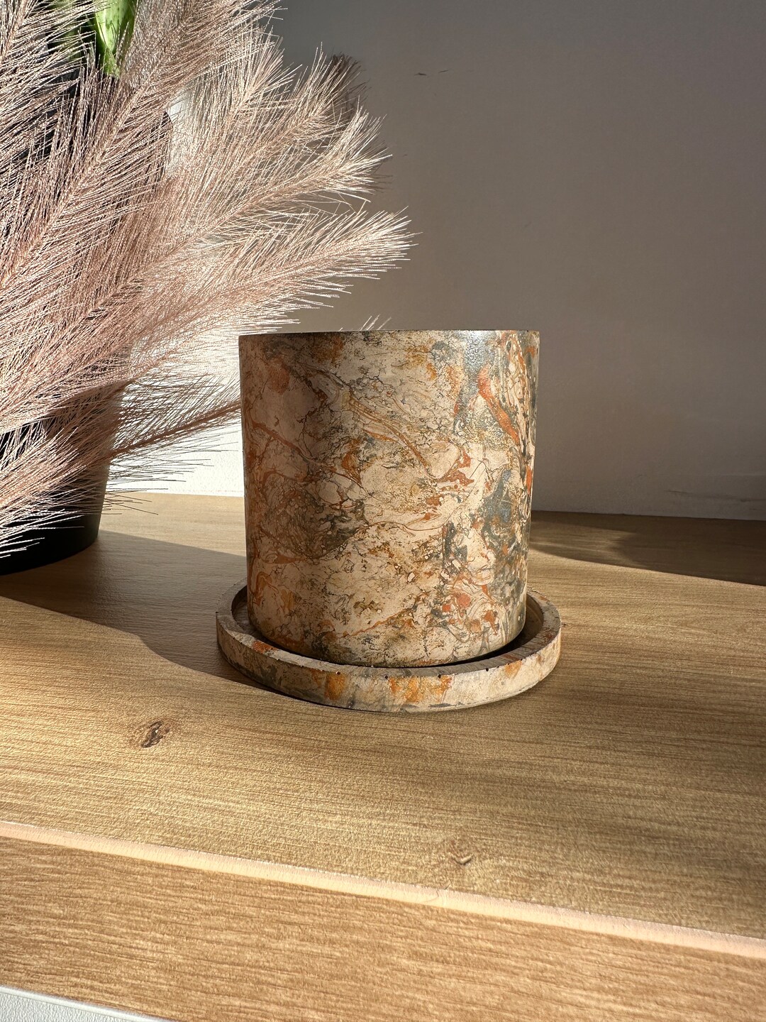 Handmade Concrete Planter Pot With Tray: Hydro Dipped Brush Holder - Etsy