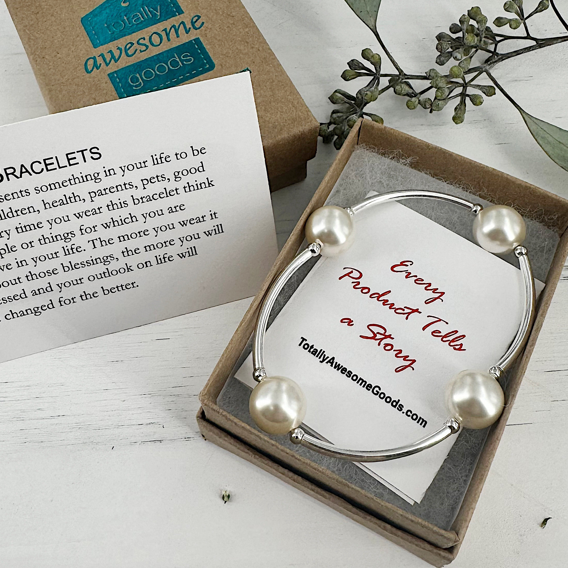 White Crystal Pearl Bracelet - Be Grateful - Etsy