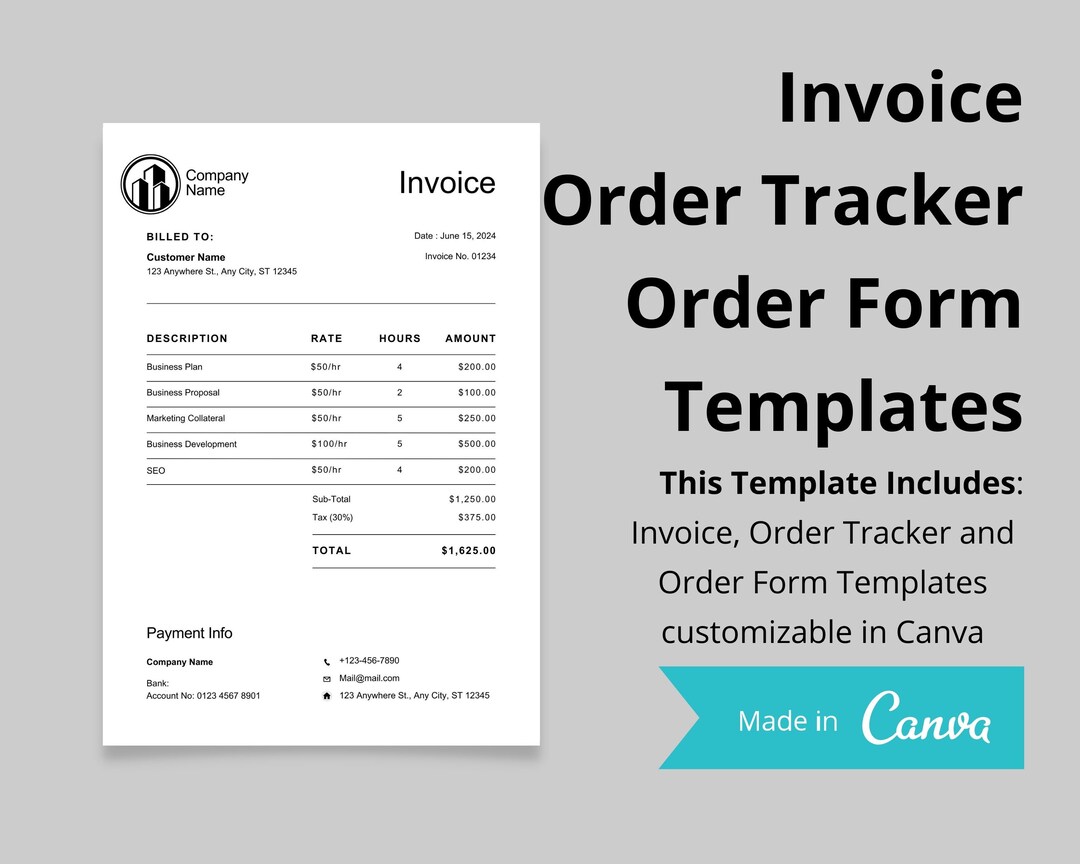 Invoice Template Order Form and Order Tracker Templates - Etsy