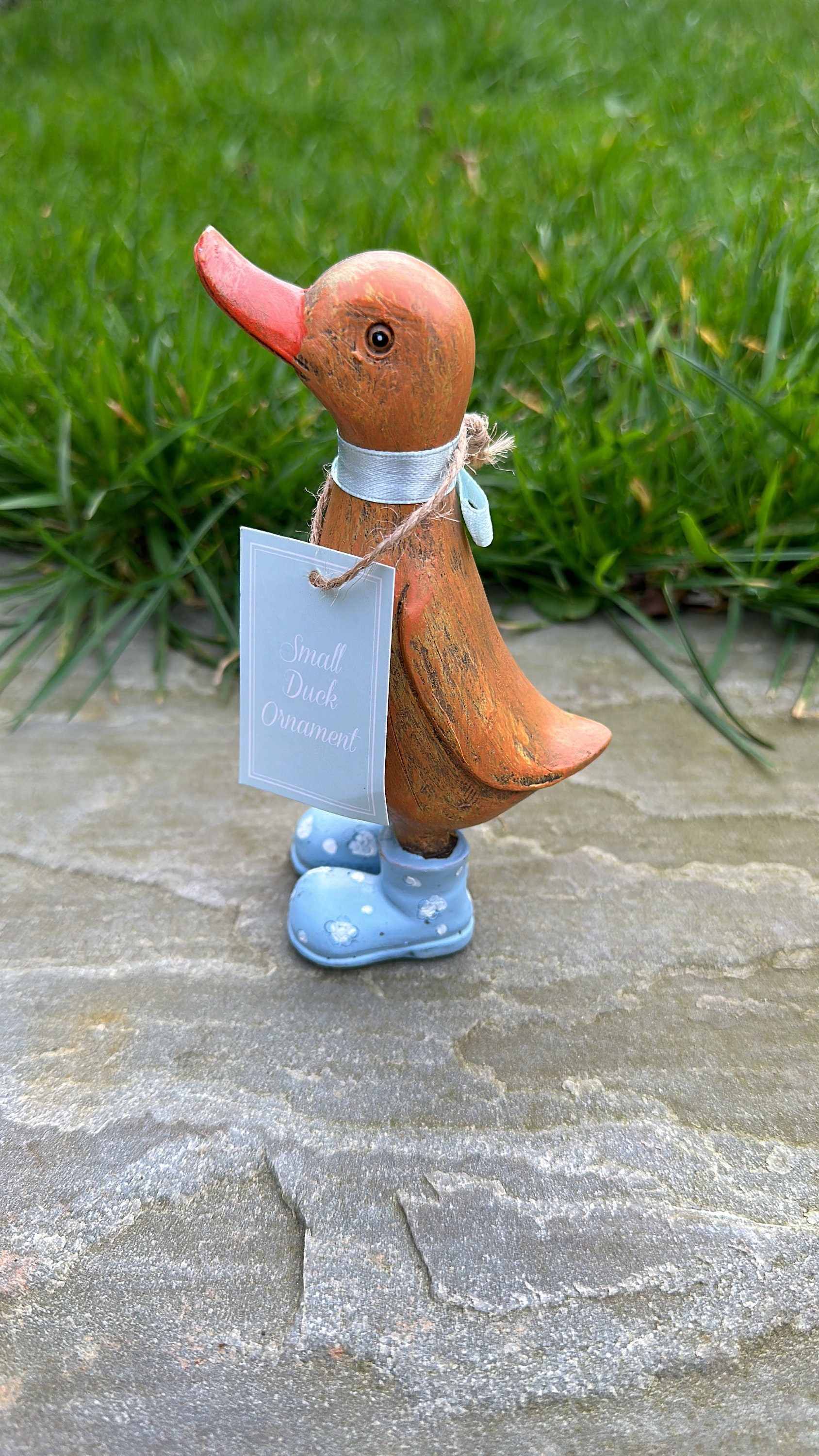 Garden Duck Ornament With Spotty Wellies / Boots Wooden Fair Trade ...