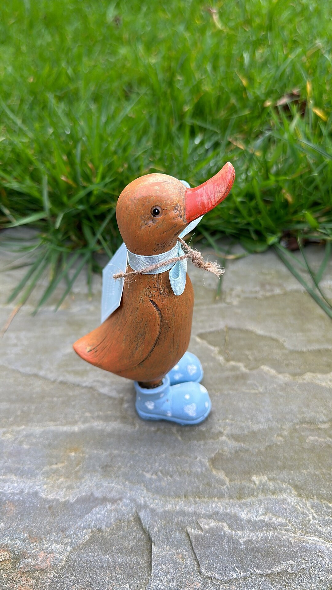 Garden Duck Ornament With Spotty Wellies / Boots Wooden Fair Trade ...