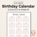 Birthday Calendar Birthday Tracker Birthday Template Printable PDF ...