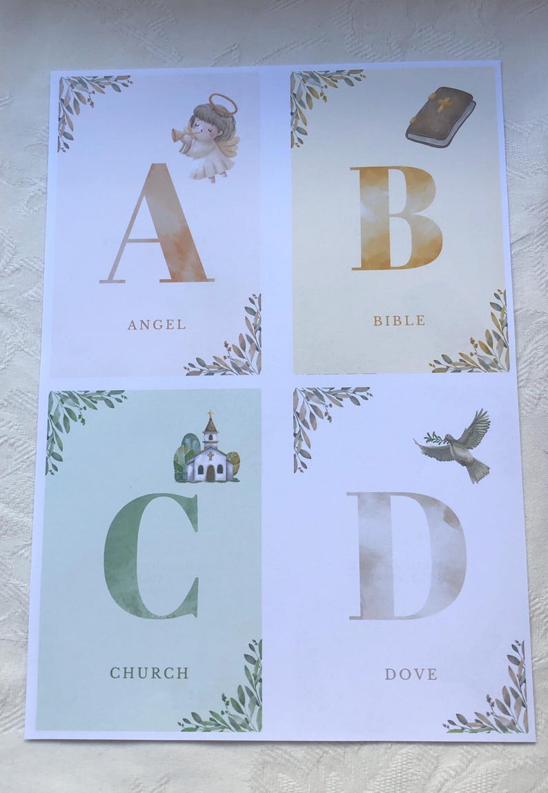 Catholic Alphabet Flashcards: English & Latin Watercolor Cards (A4 ...