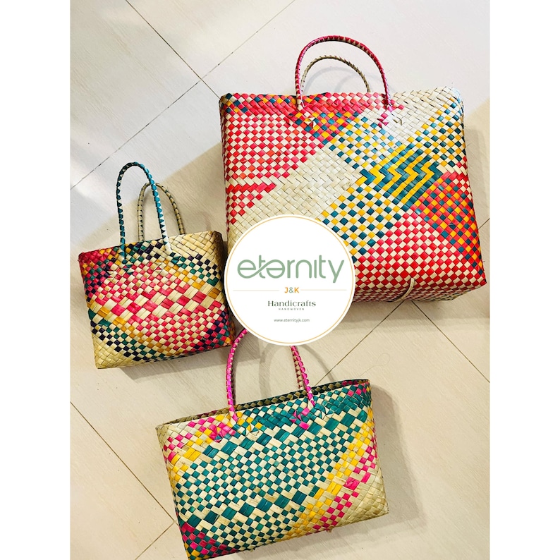 Handwoven Buri Palm Leaf Bayong Bag - Multi-colored Straw Beach Bag - Etsy