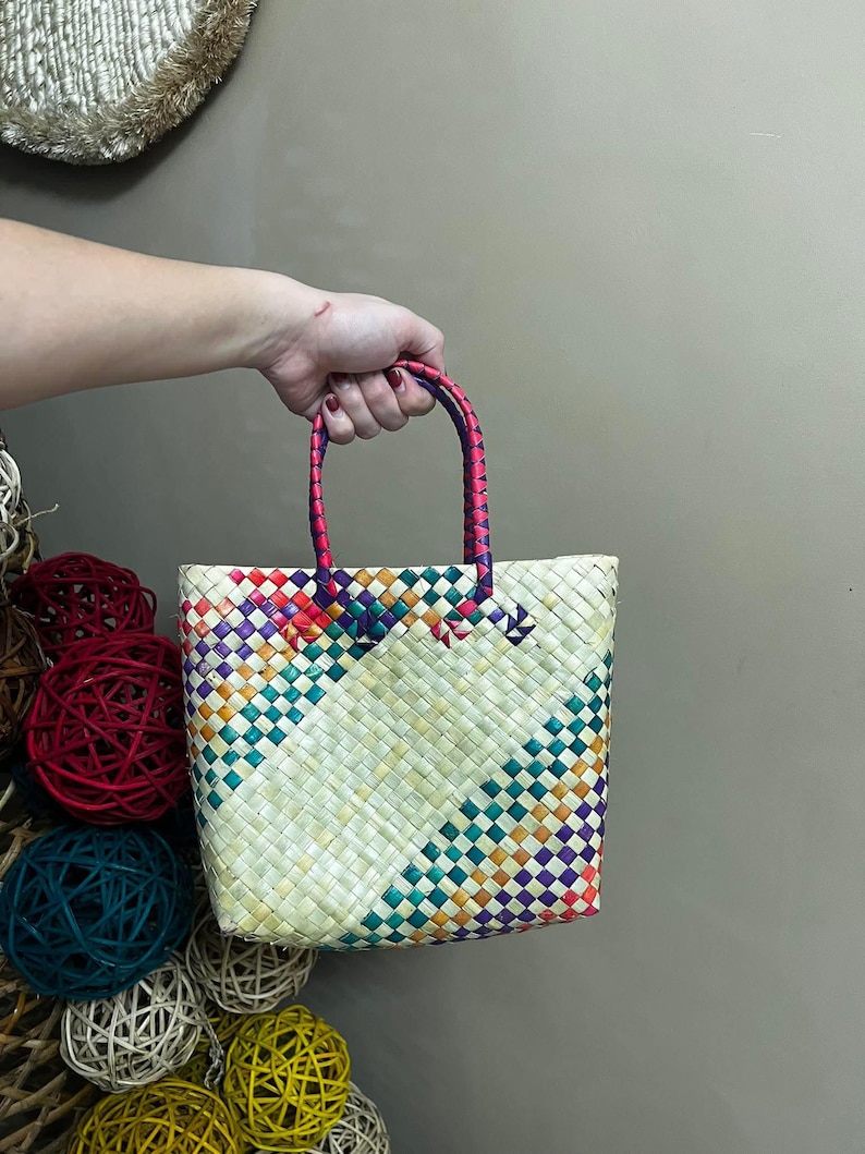 Handwoven Buri Palm Leaf Bayong Bag - Multi-colored Straw Beach Bag - Etsy